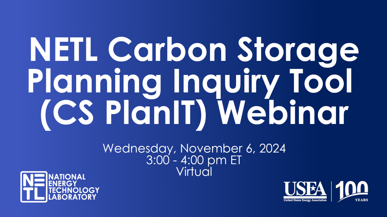 NETL Carbon Storage Planning Inquiry Tool (CS PlanIT) Webinar | USEA ...