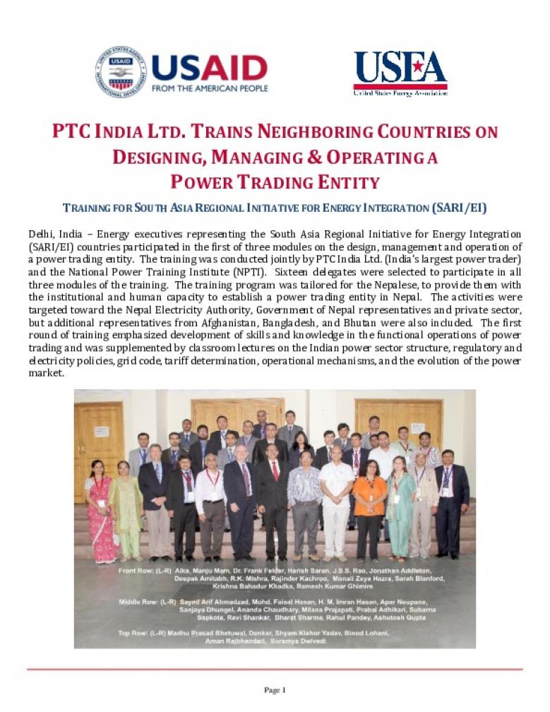 PTC INDIA LTD. TRAINS NEIGHBORING COUNTRIES ON DESIGNING, MANAGING ...